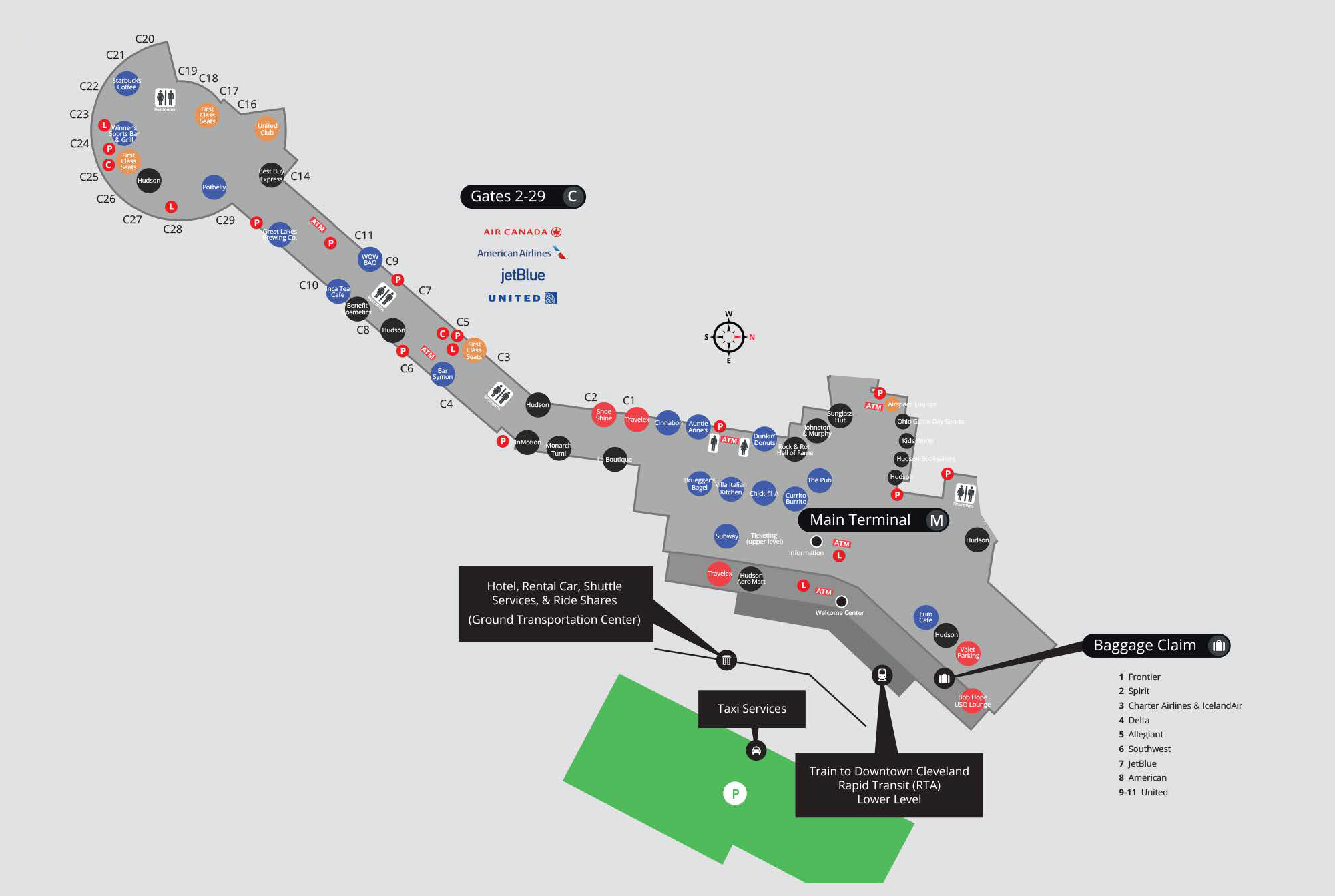 Cleveland Hopkins Airport Map (CLE) - Printable Terminal Maps, Shops ...